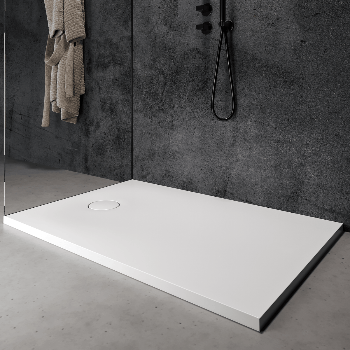 Romeo 36 x 60 Inch Shower Pan - White Stone | Hansel Stone