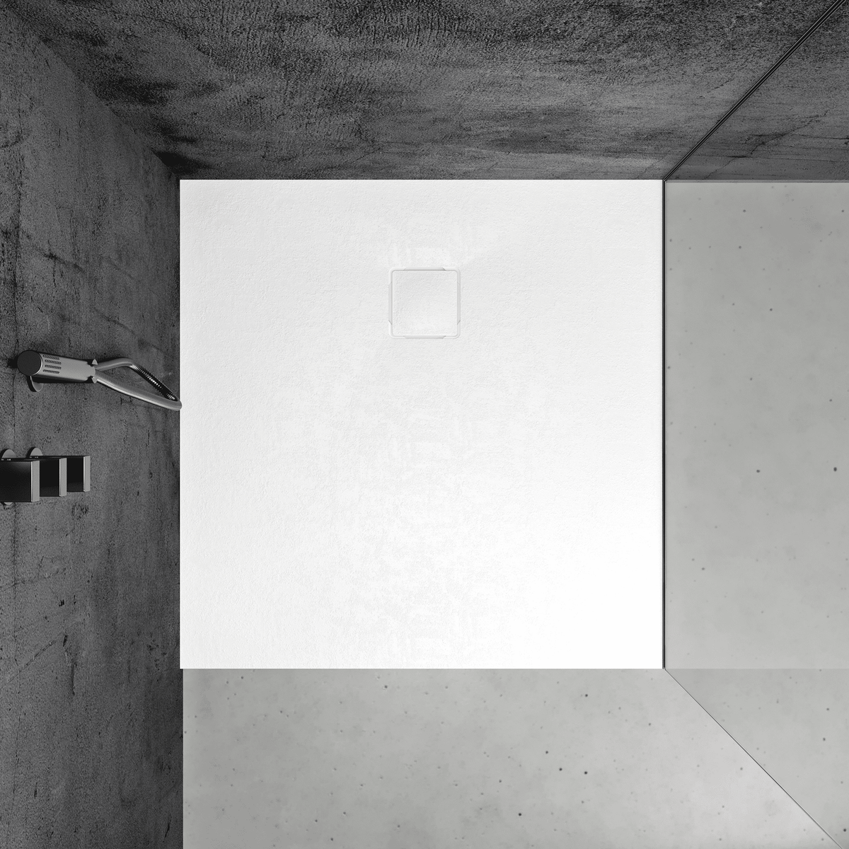 Meseta 39 x 39 Stone Shower Pan - Matte White | Hansel Stone