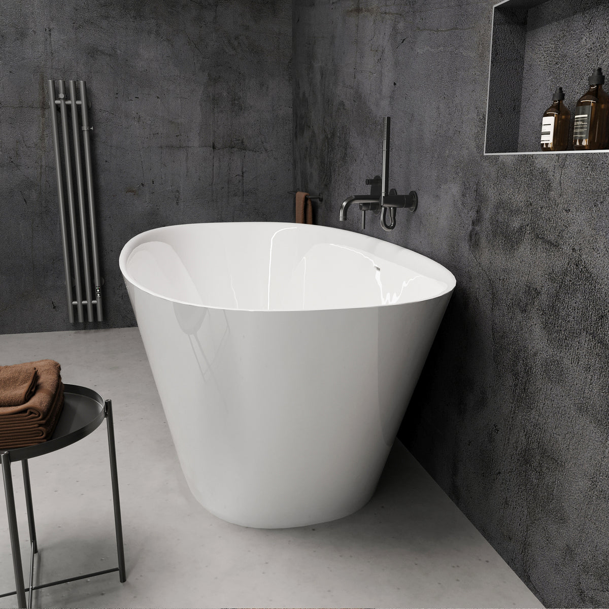 Ojo 66-Inch Freestanding Tub - Polished White | Hansel Stone