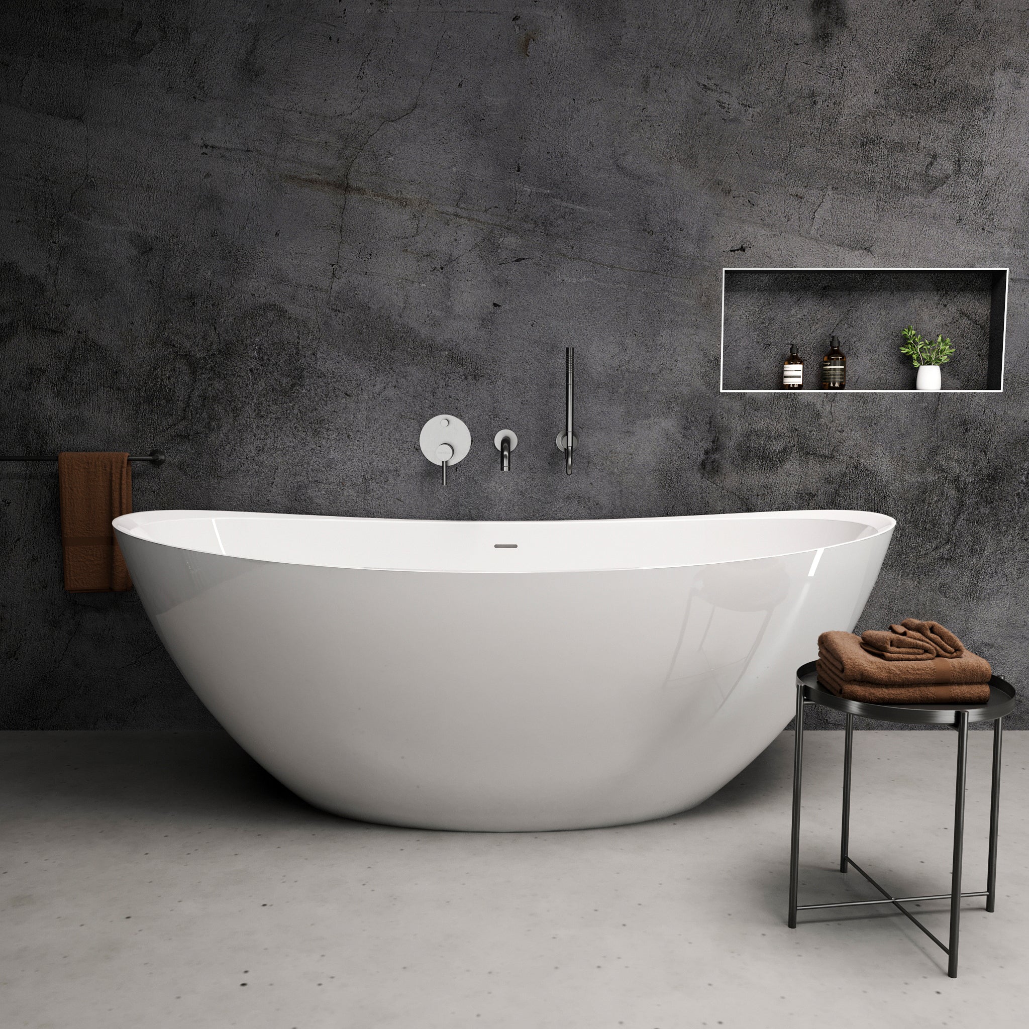 Tina 66-Inch Stone Bathtub - Polished White | Hansel Stone